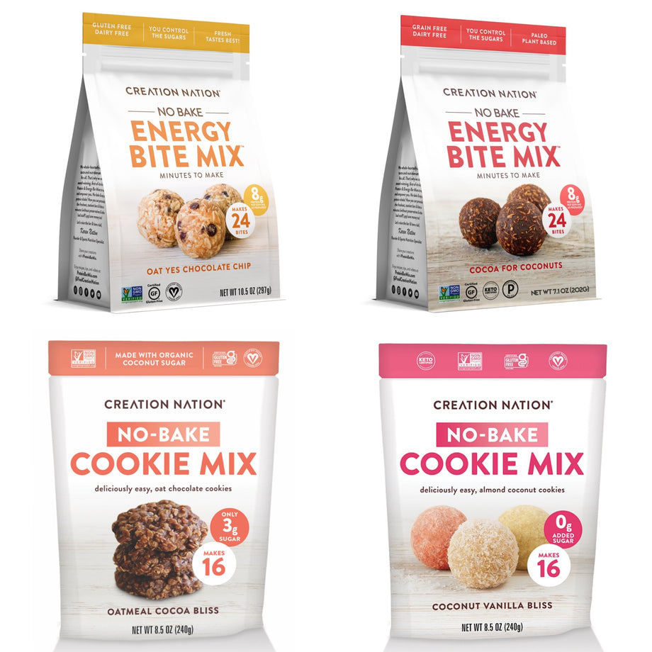 Creation Nation No-Bake PROTEIN BAR MIX + ENERGY BITE MIX Combo 4-Pack